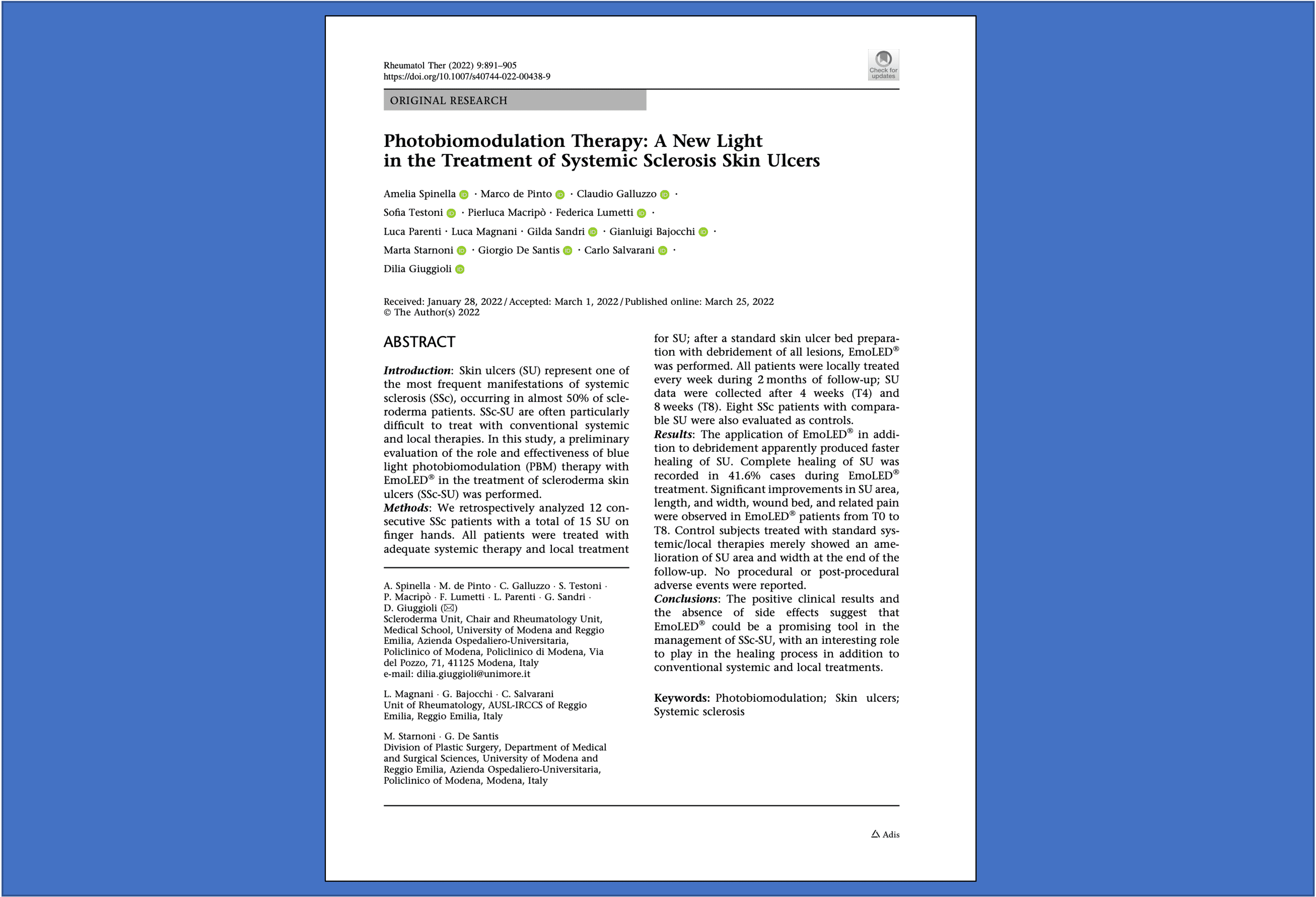 Skin ulcers in patients with systemic sclerosis: pilot study. - Emoled