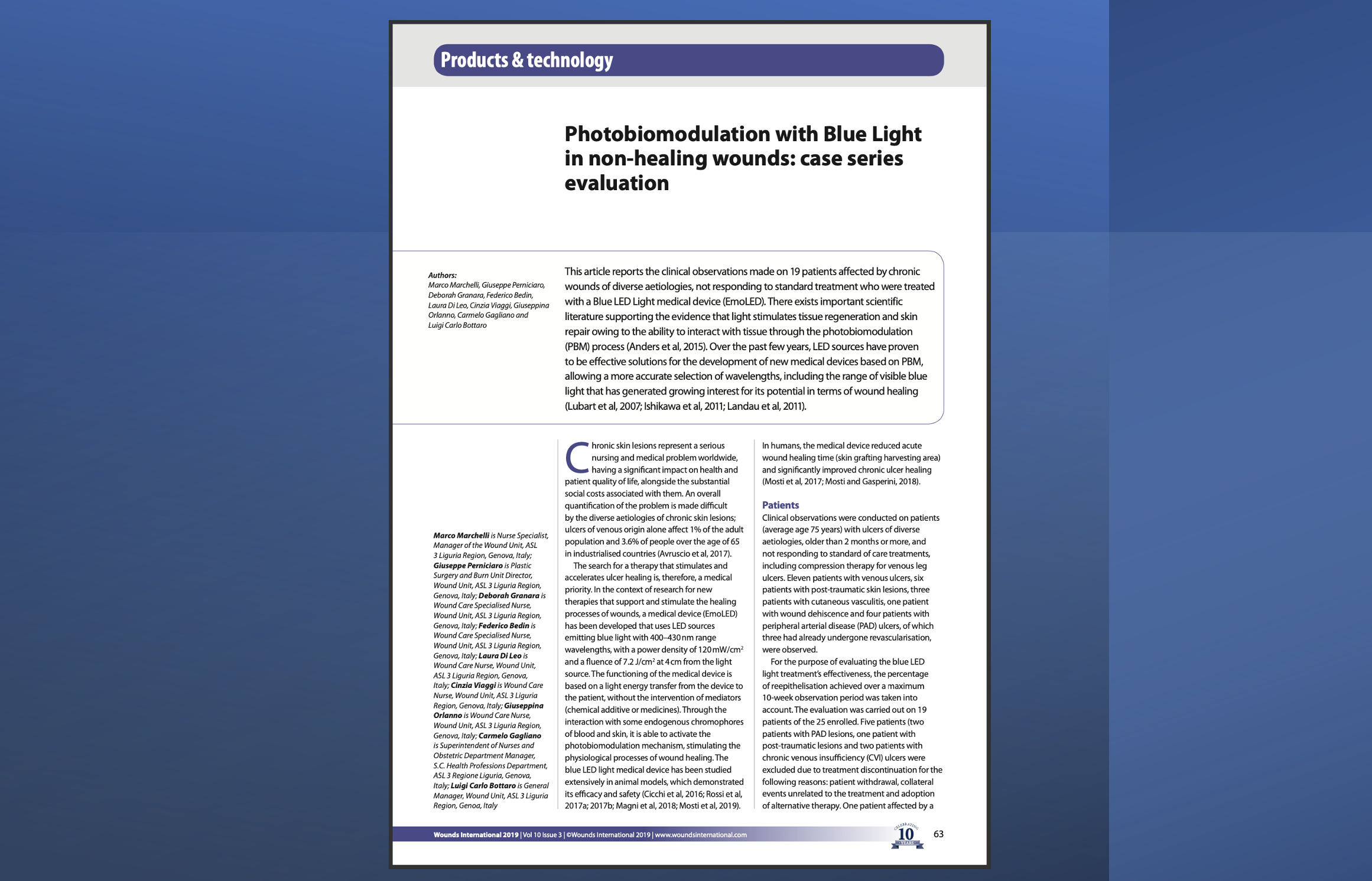 Photobiomodulation with blue light in non-healing wounds - Emoled