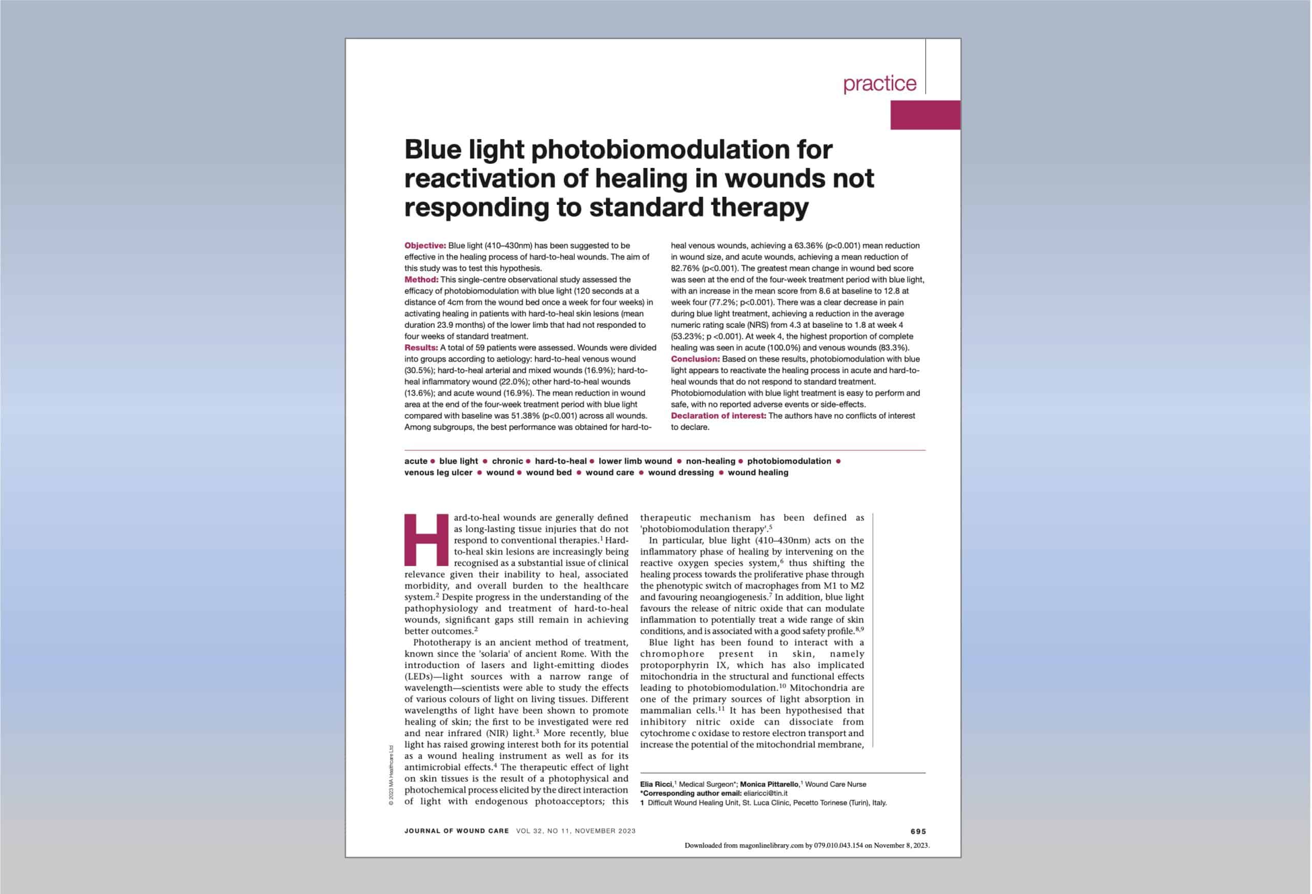 Study on the reactivation of wound healing with Blue Light - Emoled
