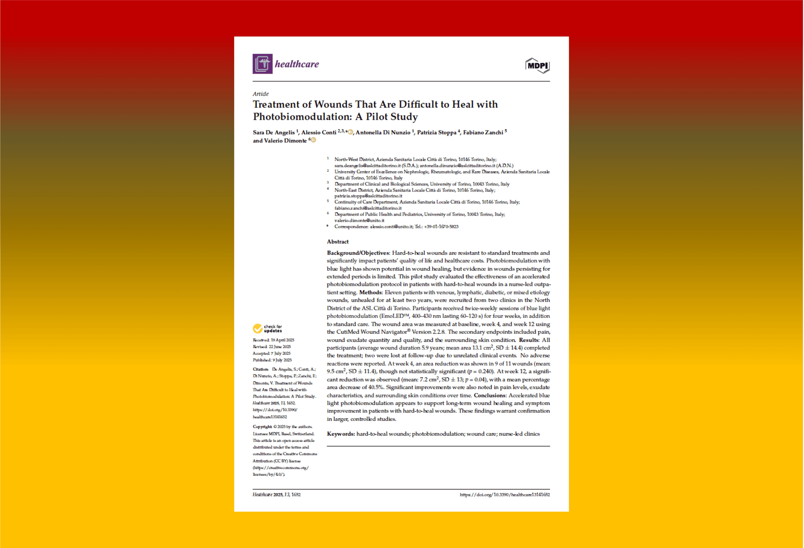 Protocollo di trattamento con Luce Blu accelerato in ferite difficili ...