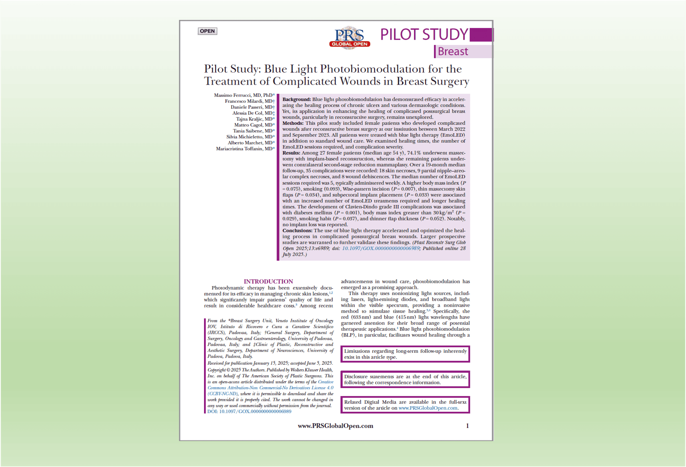 Blue Light for the treatment of complicated wounds in breast surgery ...